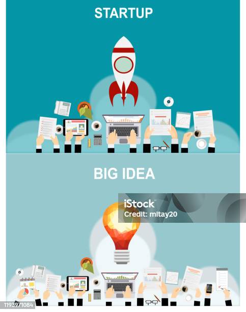 Konsep Ilustrasi Desain Datar Untuk Ide Besar Pemasaran Brainstorming