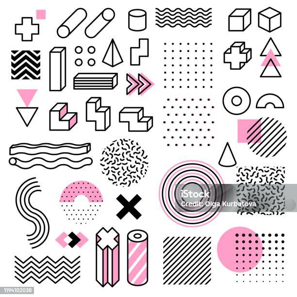 Bentuk Geometris Abstrak Simbol Grafis Gaya Tren Universal Set Vektor