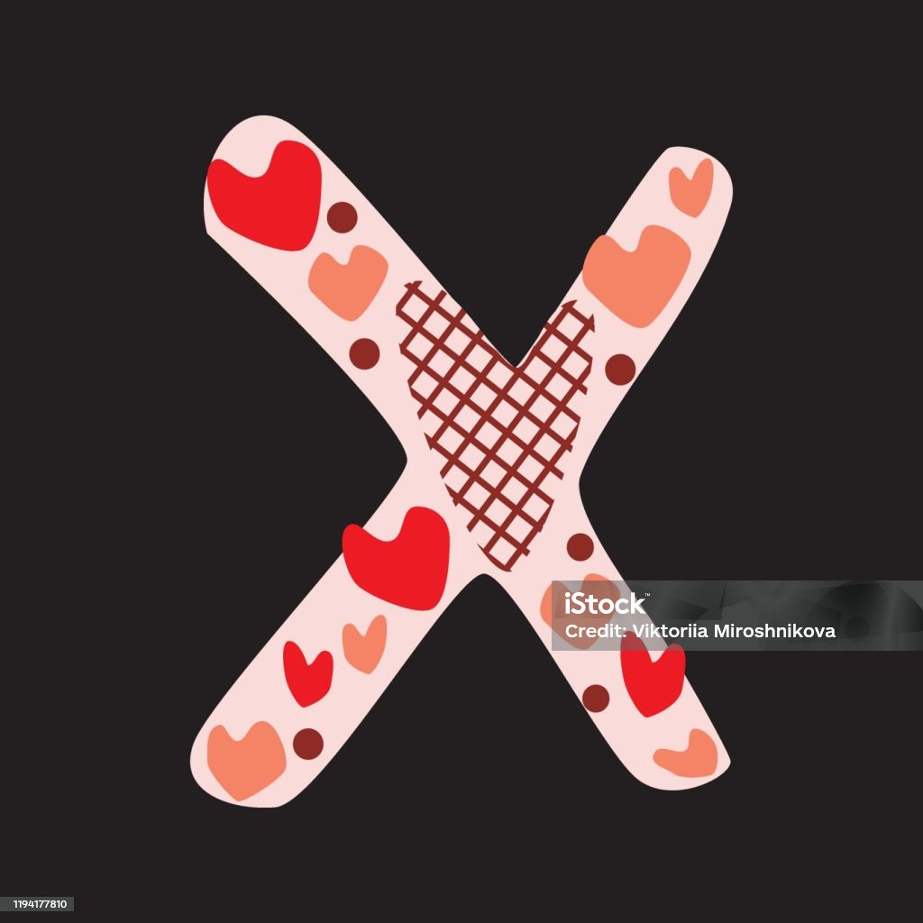 A Letter X With Red And Pink Doodle Hearts Isolated On Black Background A Vector Stock