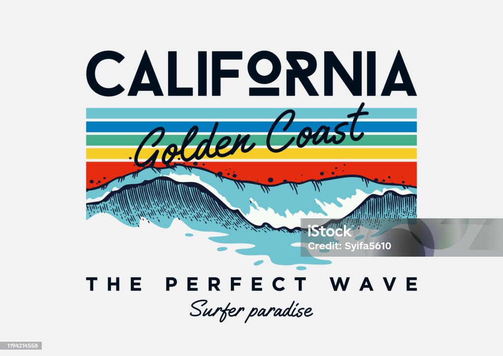 Teks Slogan Tipografi Pantai California Dengan Ilustrasi Gelombang ... Teks Slogan Tipografi Pantai California Dengan Ilustrasi Gelombang ...