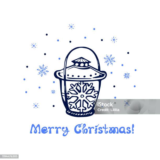 Kartu Ucapan Natal Yang Digambar Dengan Lentera Dan Teks Ilustrasi Stok