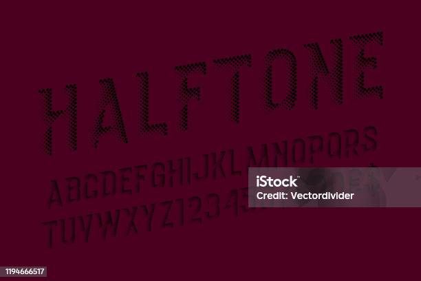 Huruf Halftone Dengan Angka Dan Tanda Mata Uang Font Titik Gradien Biru