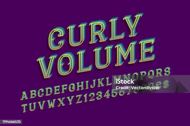 Huruf Volume Keriting Dengan Angka Dan Tanda Mata Uang Font Gradien
