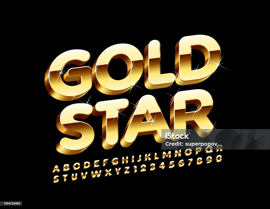 Vector Chic Sign With Text Gold Star Luxury Alphabet Letters And Numbers Stock Illustration