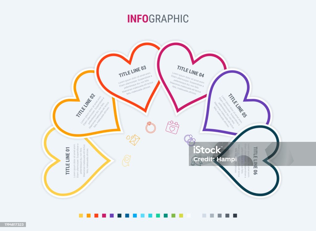 Diagramme Coloré Modèle Dinfographie De Coeur Chronologie Avec 6 Coeurs