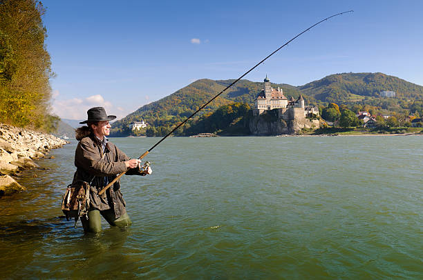 Free picture: Fisherman in small fishing boat on Danube river