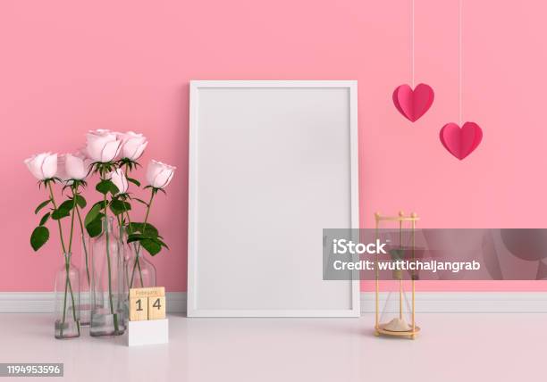 Bingkai Foto Kosong Untuk Mockup Konsep Valentine Rendering 3d Foto