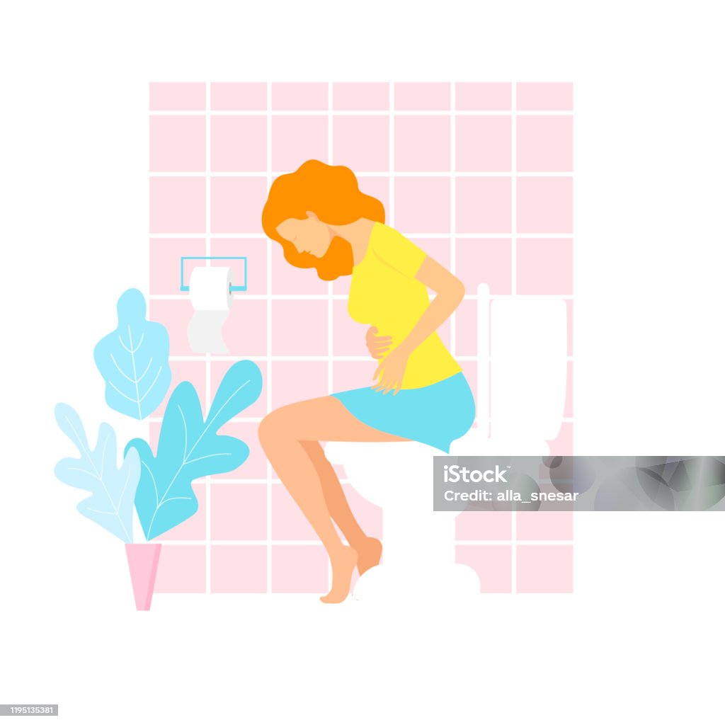 Woman Is Sitting On The Toilet Stomachache Woman Stock Illustration