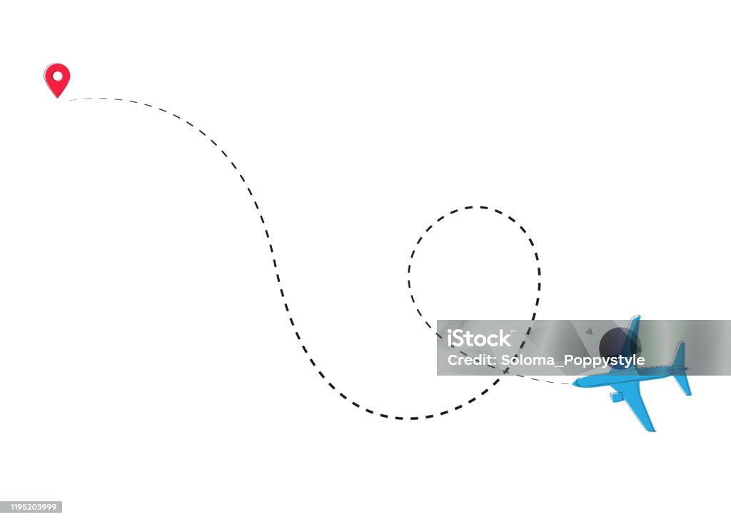 Vol Davion Et Tracer Une Ligne Bleue Pointillée De Trace Sur Une Carte