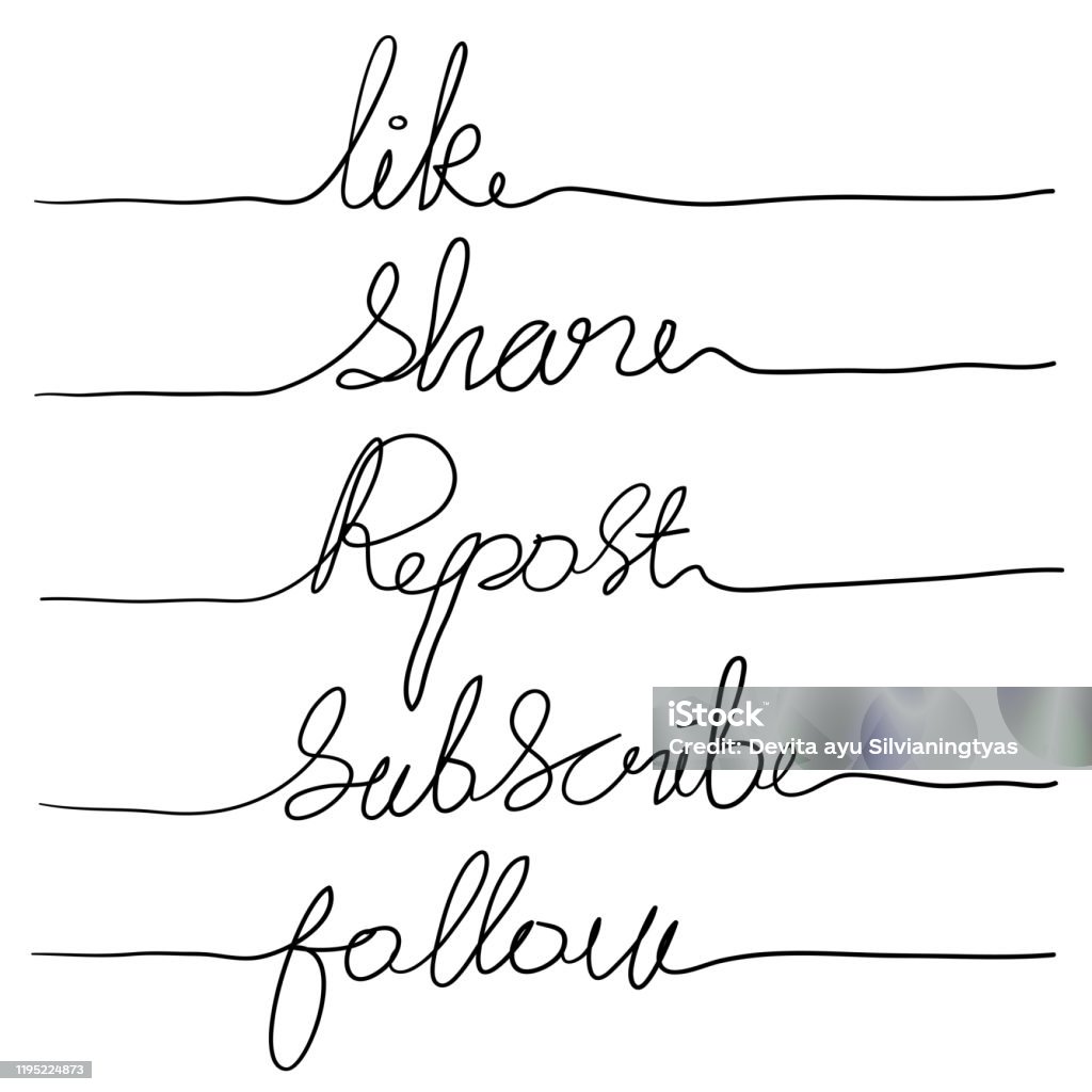 Set Of Like Share Repost Subscribe Follow Hand Lettering Illustration ... Set Of Like Share Repost Subscribe Follow Hand Lettering Illustration ...