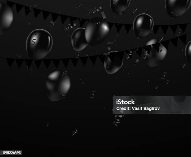 Ilustración De Globos Negros Confeti Y Banderas Ilustración Vectorial