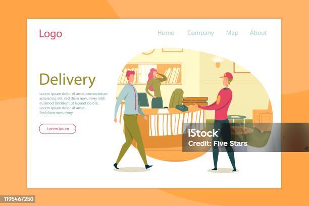 Paket Pengiriman Makanan Ke Kantor Dengan Kurir Pizza Ilustrasi Stok