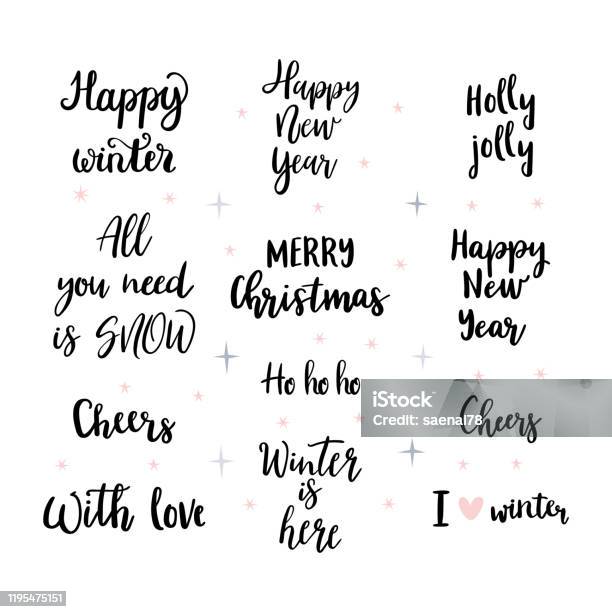 Set Tulisan Tangan Merry Natal Dan Selamat Tahun Baru Huruf Keinginan
