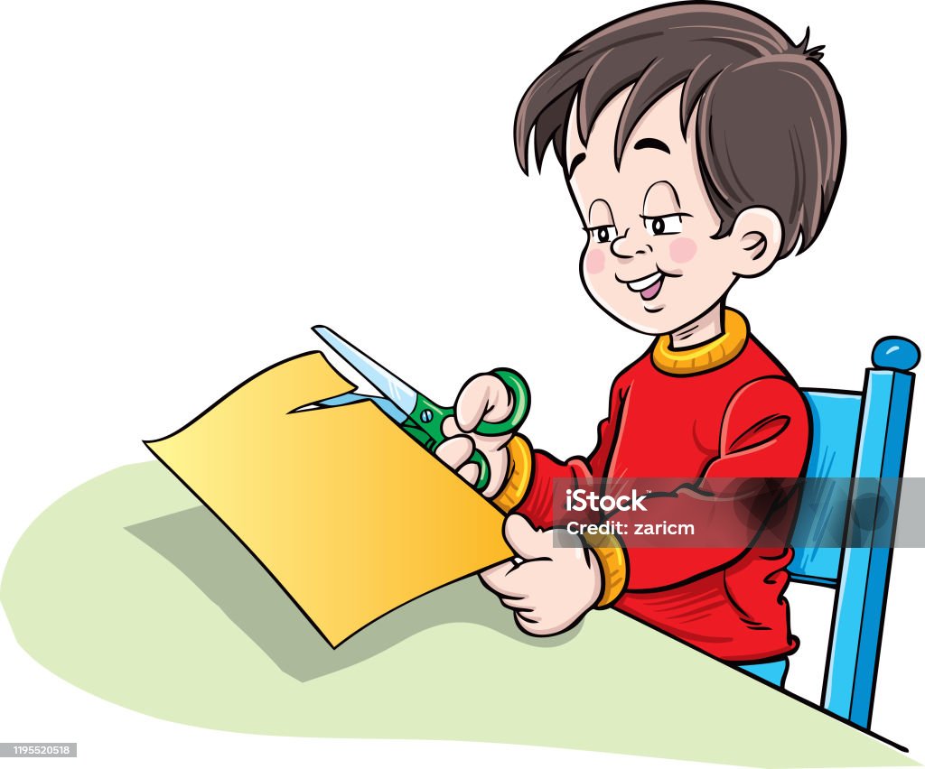 Ilustración de Niño Cortando Papel A Color Con Tijeras y más Vectores ... Ilustración de Niño Cortando Papel A Color Con Tijeras y más Vectores ...