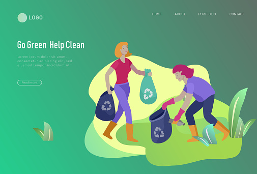 Template Halaman Arahan Dengan Orangorang Daur Ulang Sortir Sampah