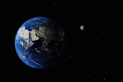 Photo Libre De Droit De Planète Terre Et Lune Dans La Distance Dans