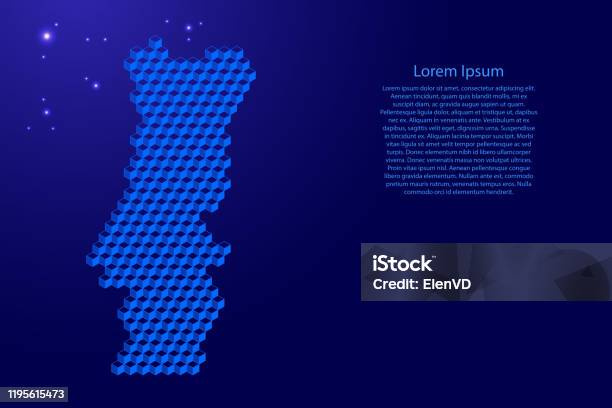 Portugal Map From 3d Classic Blue Color Cubes Isometric Abstract