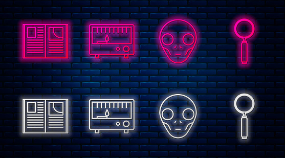 Set Line Electrical Measuring Instruments Extraterrestrial Alien Face
