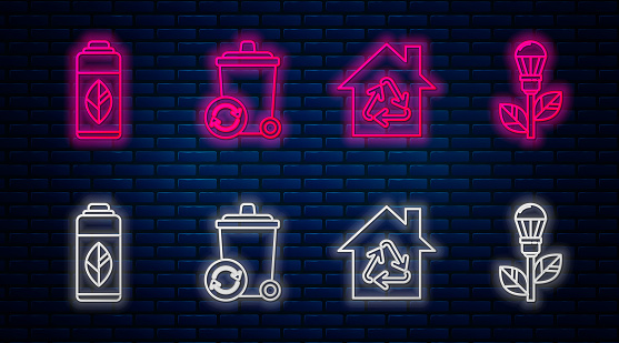 Atur Keranjang Sampah Garis Dengan Simbol Daur Ulang Eco House Dengan ... Atur Keranjang Sampah Garis Dengan Simbol Daur Ulang Eco House Dengan ...