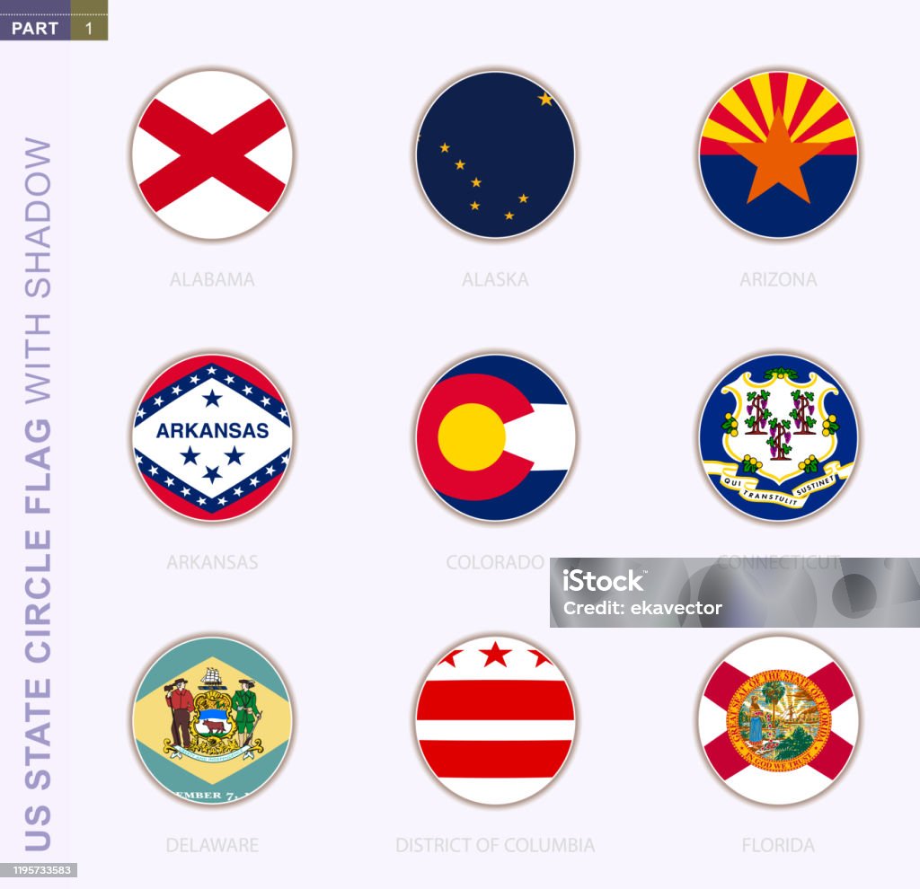 Ilustración De Bandera Del Círculo Del Estado De Eeuu Con Sombra