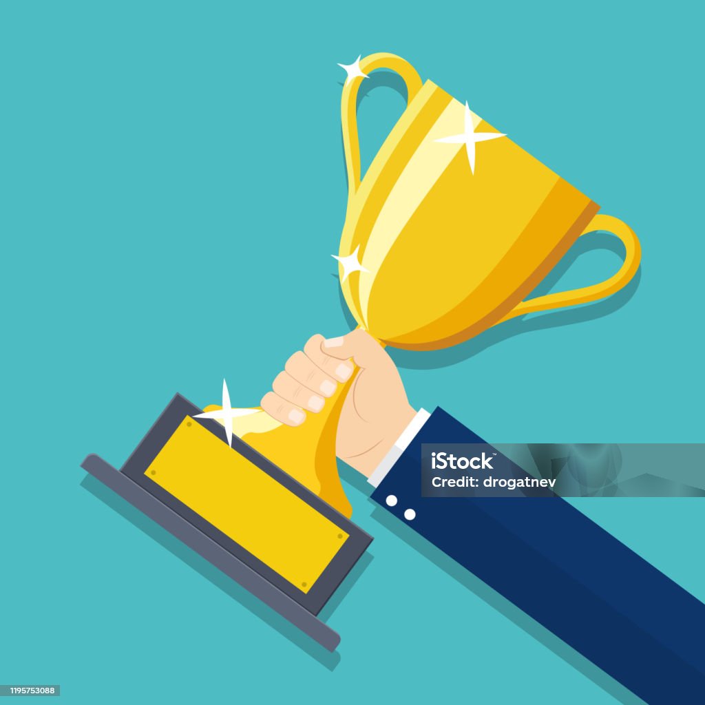 Businessman Hand Holding Gold Trophy Cup Stock Illustration Download