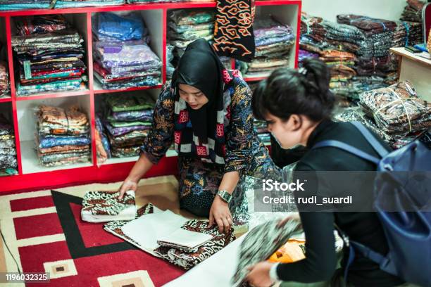 Southeast Asian Women Shopping Batik An Indonesian Traditional Clothing