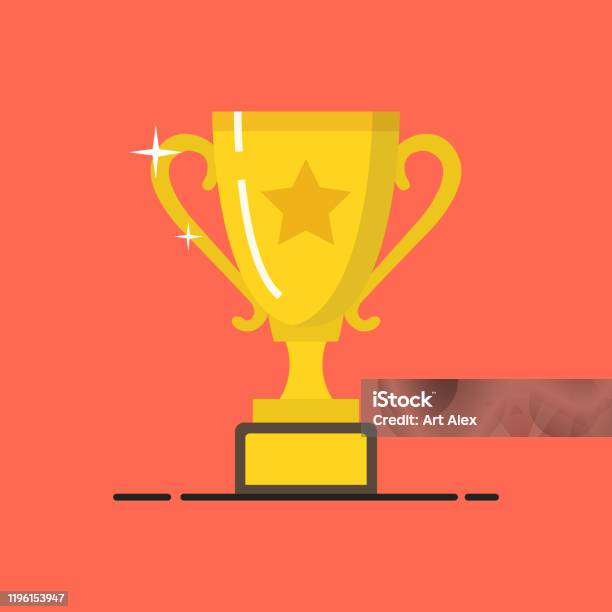 Gouden Winnaar Cup Trofee Beker Platte Cartoon Icoon Vector Illustratie