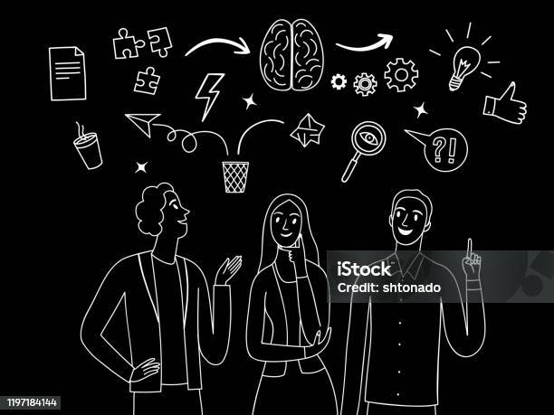 Brainstorming Dan Ilustrasi Kerja Tim Dengan Orangorang Berbicara Dan ... Brainstorming Dan Ilustrasi Kerja Tim Dengan Orangorang Berbicara Dan ...