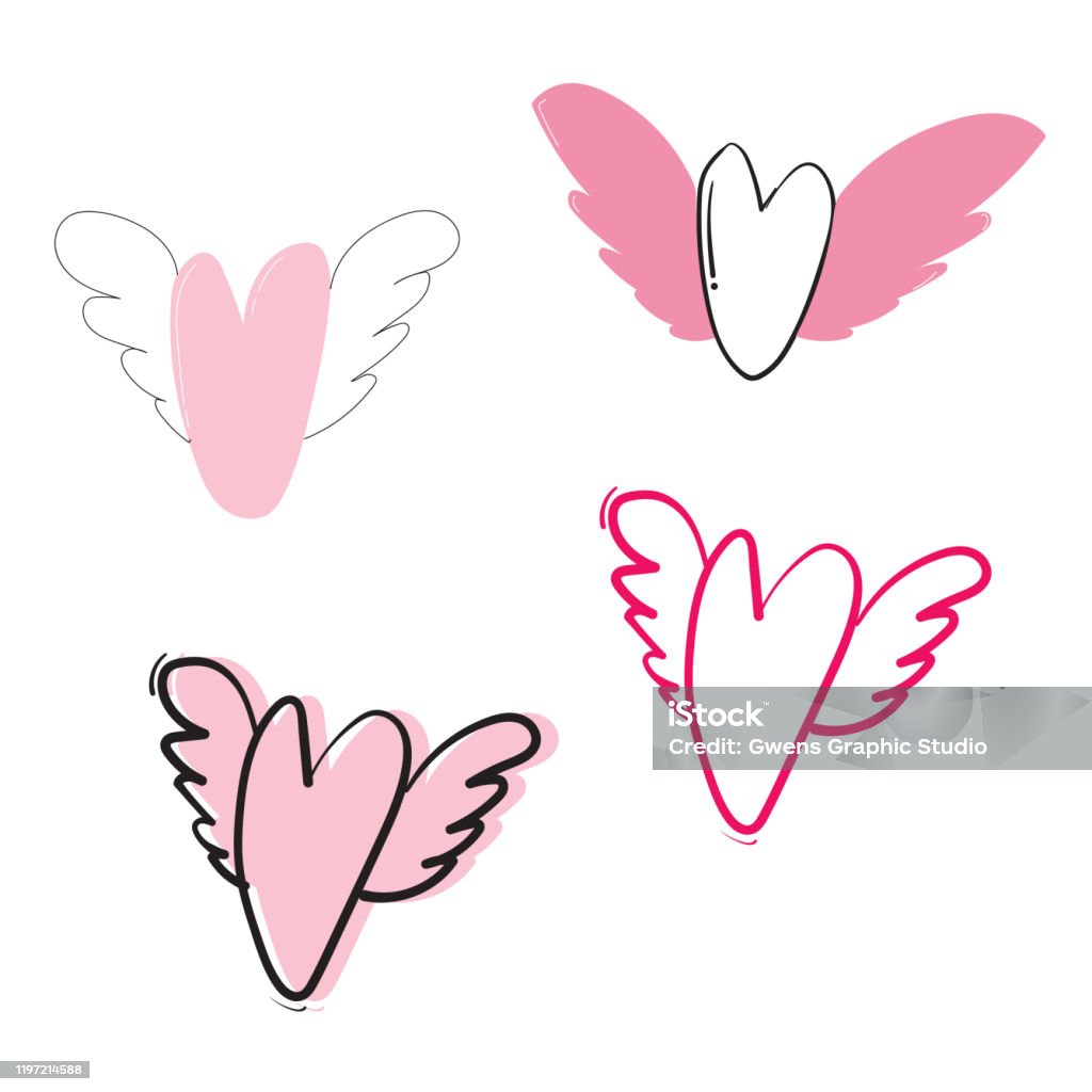 Amour Mignon Avec Lillustration Dailes Le Vecteur De Modèle De Dessin