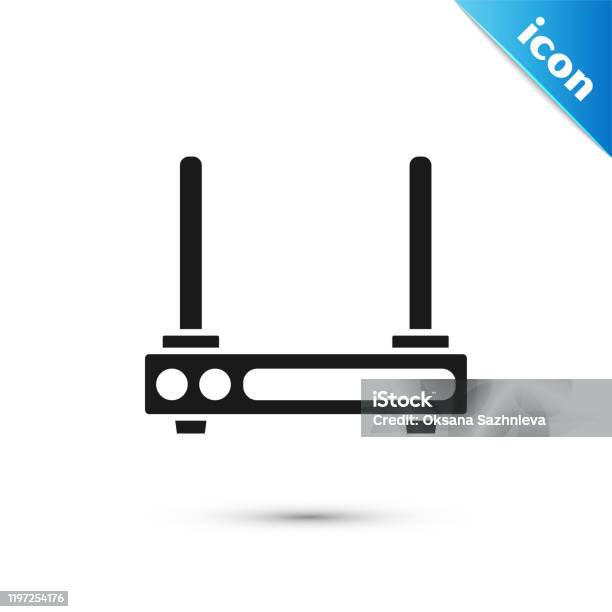Noir Routeur Et Icône De Symbole De Signal Wifi Disolement Sur Le Fond
