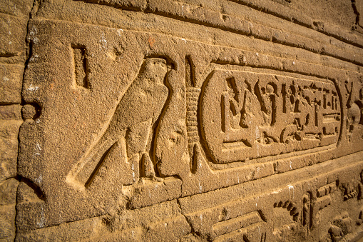 Hieroglif Mesir Kuno Di Dinding Di Kuil Horus Di Edfu Mesir Foto Stok Unduh Gambar Sekarang
