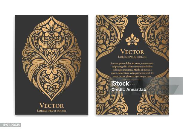 Desain Kartu Undangan Mewah Hitam Dan Emas Template Ornamen Vintage