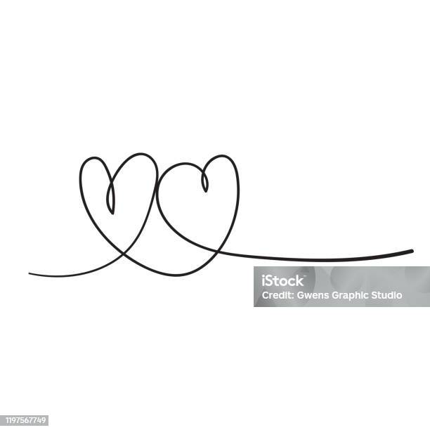 Dessin Continu De Ligne Du Signe Damour Avec Des Coeurs Embrassent La