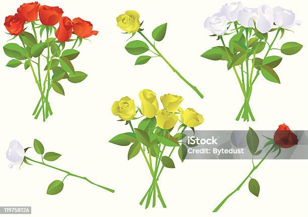 Colorful Rose Bouquet Vector Illustration Set向量圖形及更多一朵花圖片 一朵花 剪裁圖