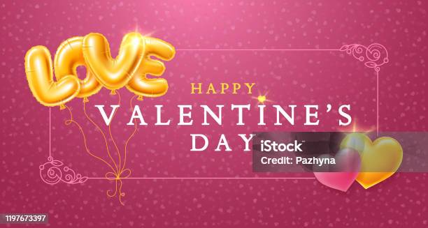 Kartu Ucapan Selamat Hari Valentine Dengan Surat Balon Emas Cinta