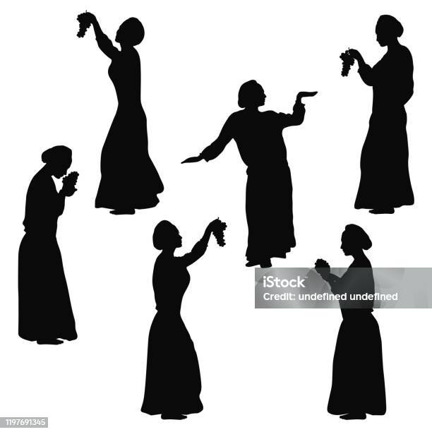 Ensemble Dimages Des Silhouettes Femelles Femme Avec Le Raisin Femme
