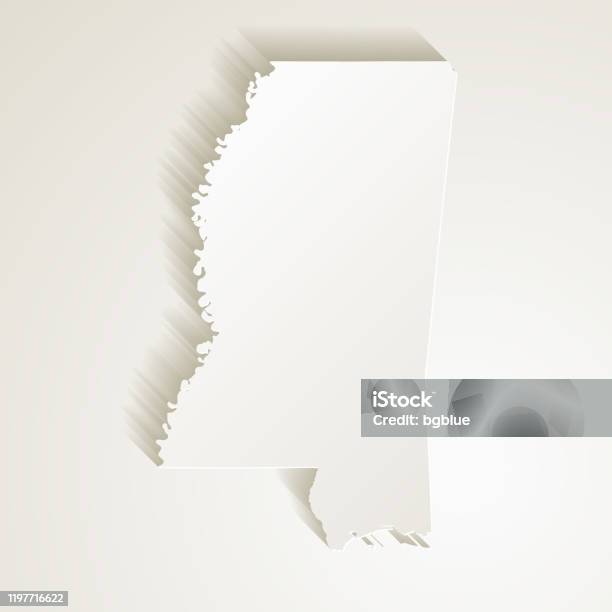 Carte De Mississippi Avec Leffet De Coupure De Papier Sur Le Fond Blanc