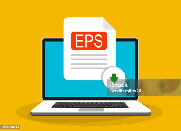 Unduh Tombol Eps Di Layar Laptop Mengunduh Konsep Dokumen File Dengan