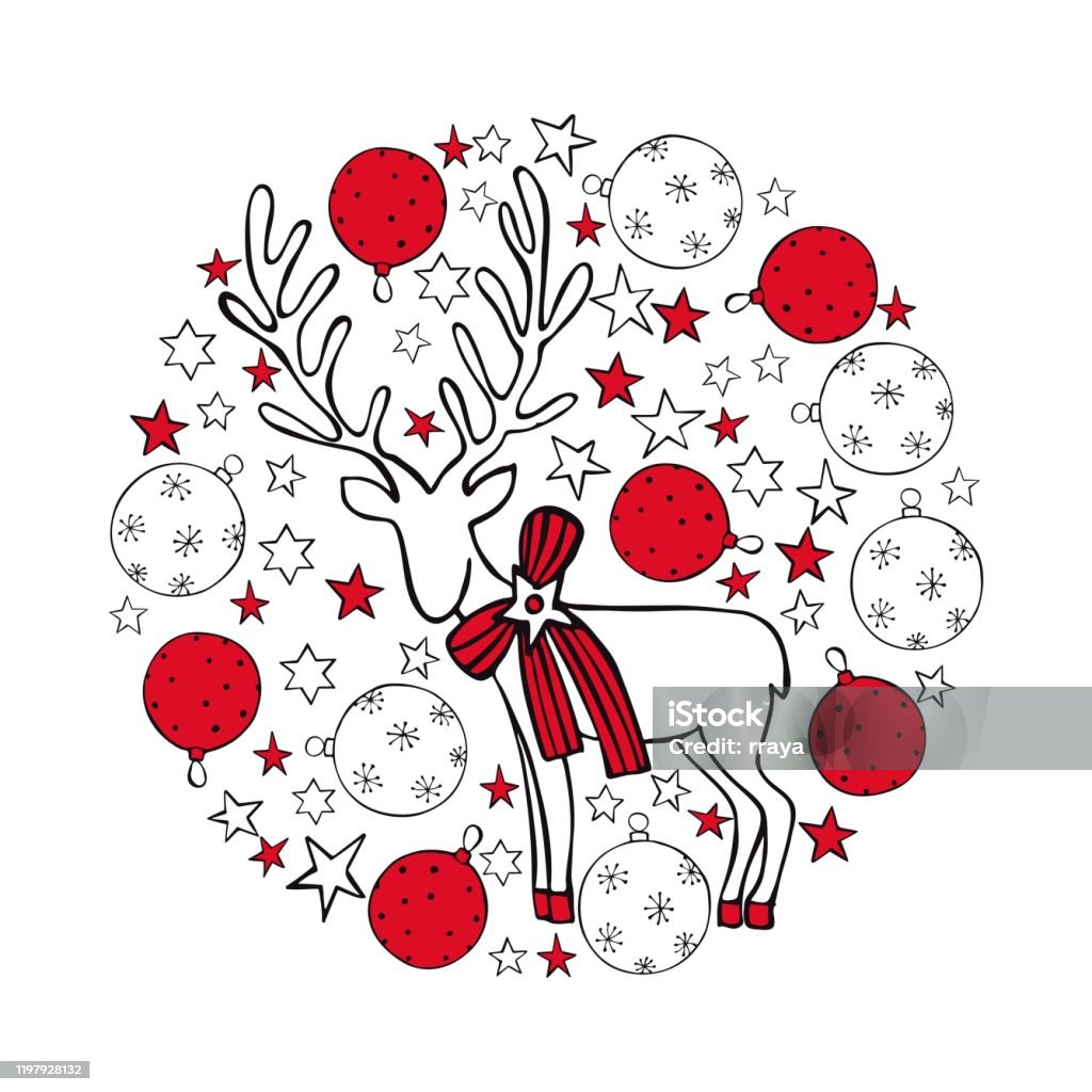 Rusa Natal Ilustrasi Sketsa Vektor Ilustrasi Stok Unduh Gambar Sekarang Baru Kondisi Bola