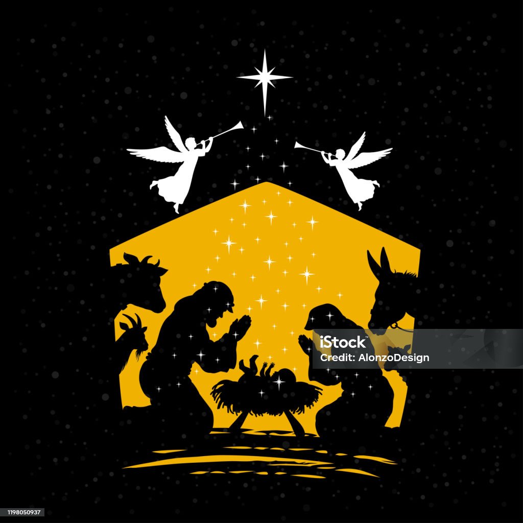 Malam Natal Adegan Nativitas Ilustrasi Stok Unduh Gambar Sekarang Bintang Natal Natal
