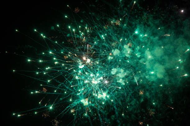 Free picture: Dark green and pinkish fireworks on night sky