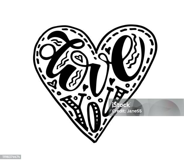 Love You Valentines Day You My Heart Cute Hand Drawn Doodle Lettering