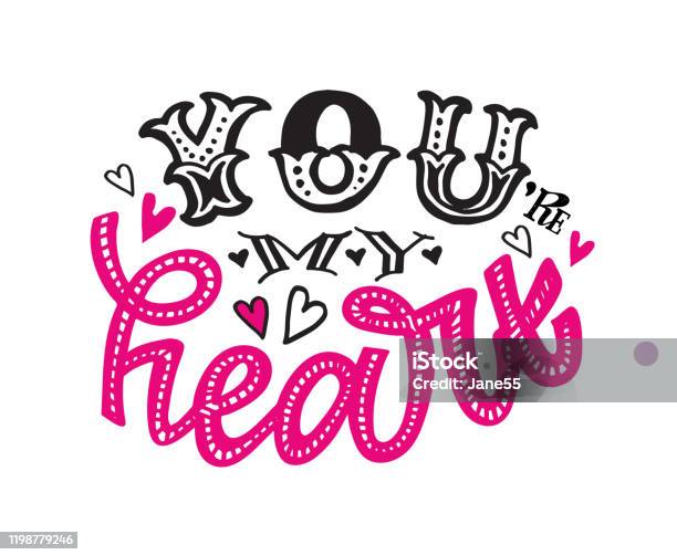 Love You Valentines Day You My Heart Cute Hand Drawn Doodle Lettering