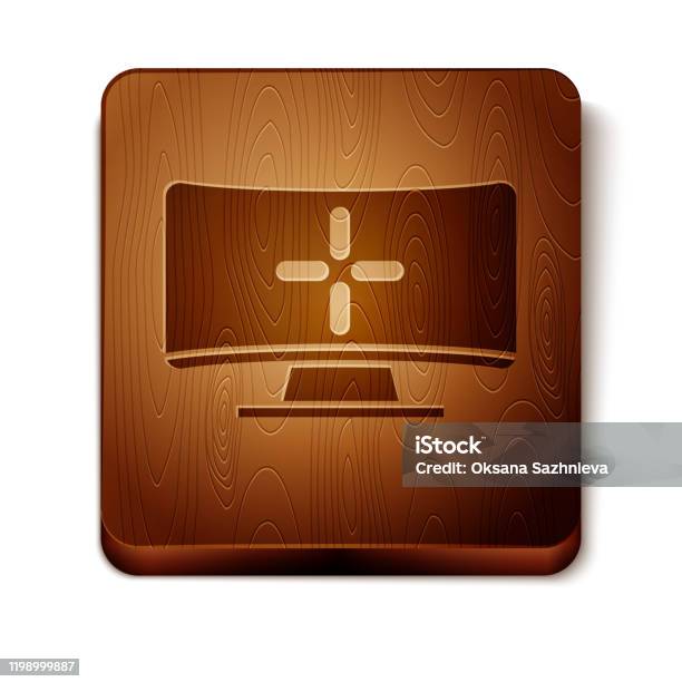 Ikon Monitor Brown Computer Terisolasi Pada Latar Belakang Putih Tanda