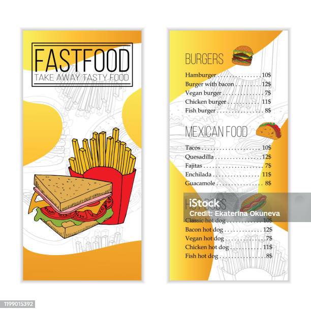 Vektor Template Menu Makanan Cepat Saji Ilustrasi Kartun Untuk Desain