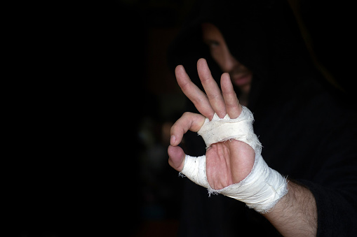 Boxer Shows Gesture Okay With His Taping Hand Before Fighting Low Key ... Boxer Shows Gesture Okay With His Taping Hand Before Fighting Low Key ...