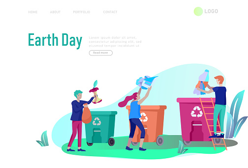 Template Halaman Arahan Dengan Orangorang Daur Ulang Sortir Sampah