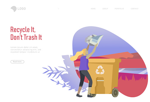 Template Halaman Arahan Dengan Orangorang Daur Ulang Sortir Sampah