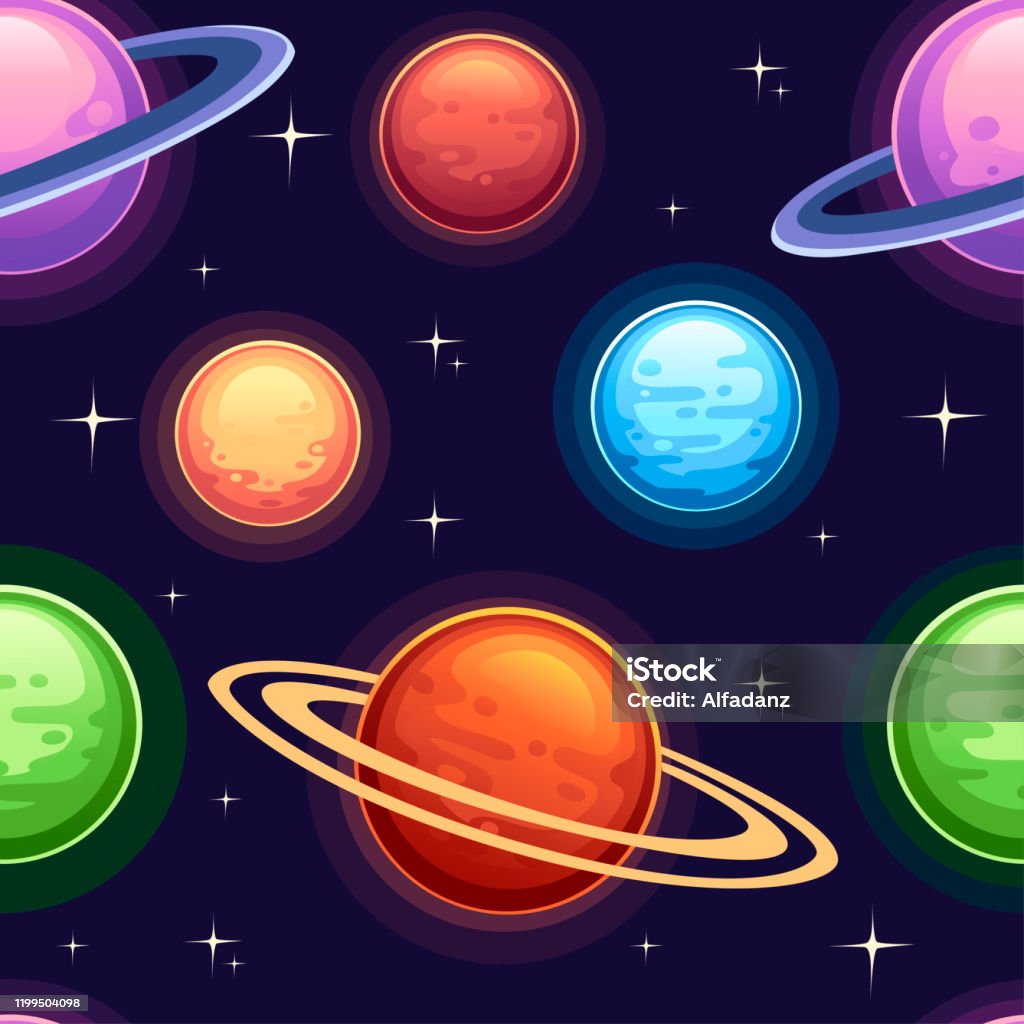 Ilustración de Patrón Sin Costuras De Coloridos Planetas De Dibujos ... Ilustración de Patrón Sin Costuras De Coloridos Planetas De Dibujos ...