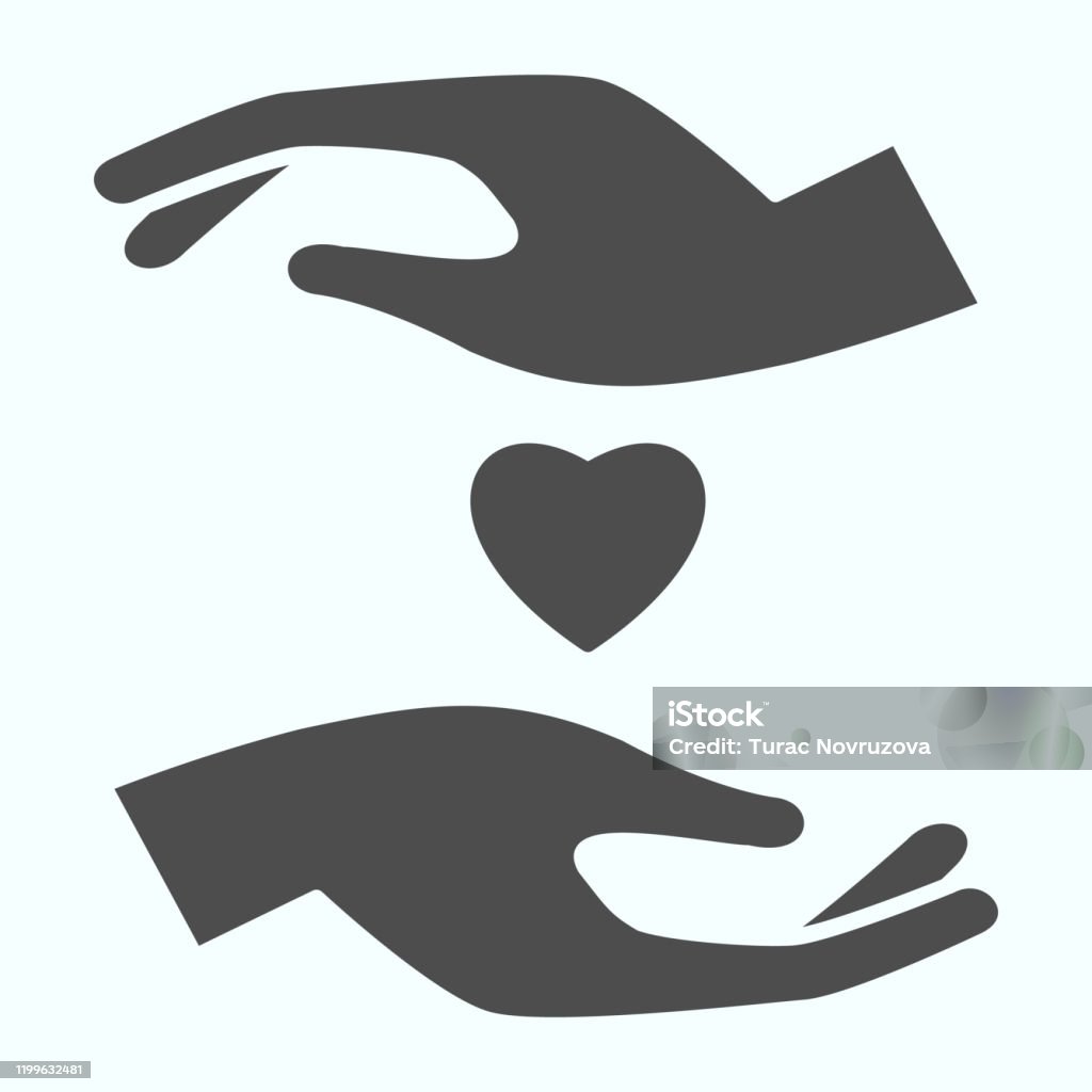 Love Solid Icon Heart Between Two Hands Vector Illustration Isolated On